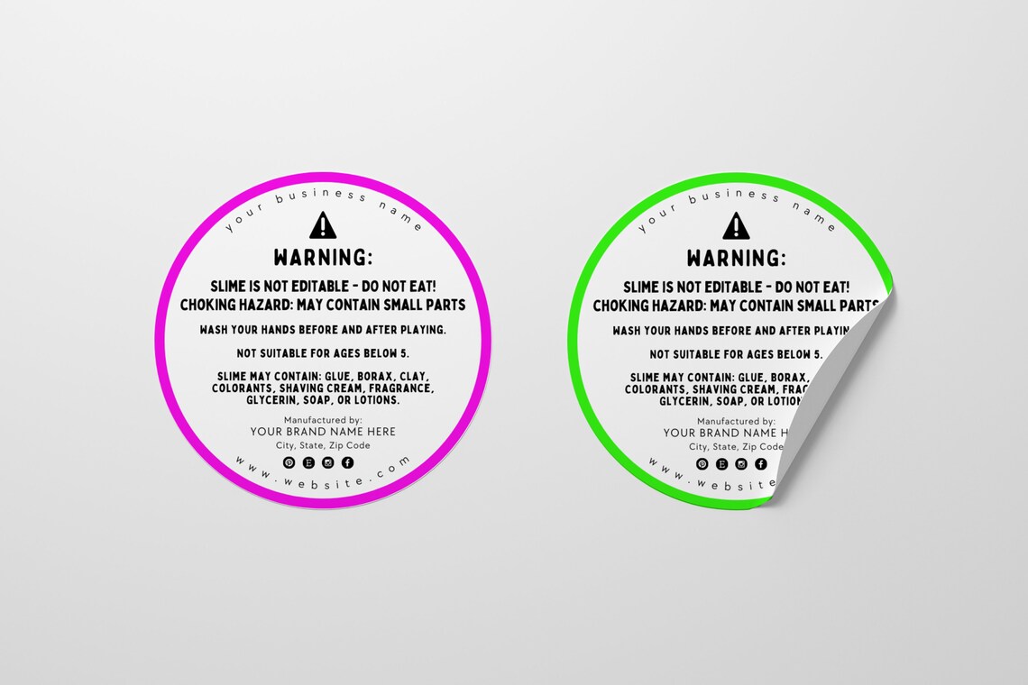 Round Slime Warning Label Template Editable Slime - Etsy