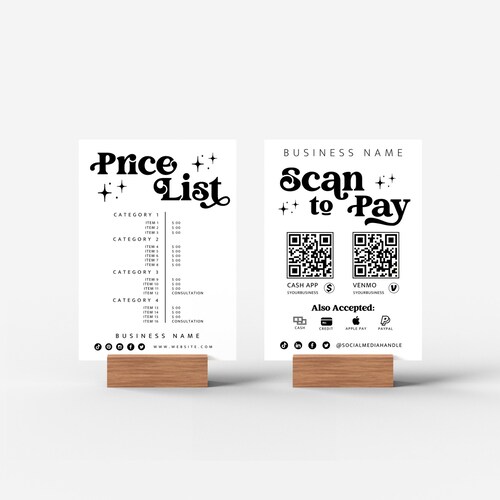 Printable Price List & Payment Sign QR Code Sign Template - Etsy