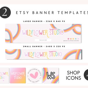 Rainbow Etsy Shop Template Canva, Pastel Etsy Banner Etsy Shop Branding ...