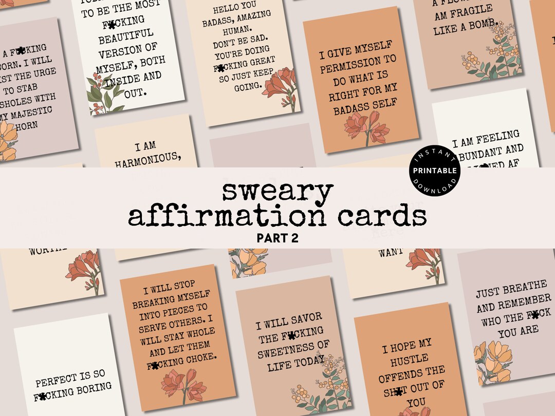 Sweary Affirmation Card Printable, Irreverent Fun Affirmation Deck ...