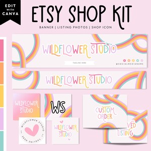 Rainbow Etsy Shop Template Canva, Pastel Etsy Banner Etsy Shop Branding ...
