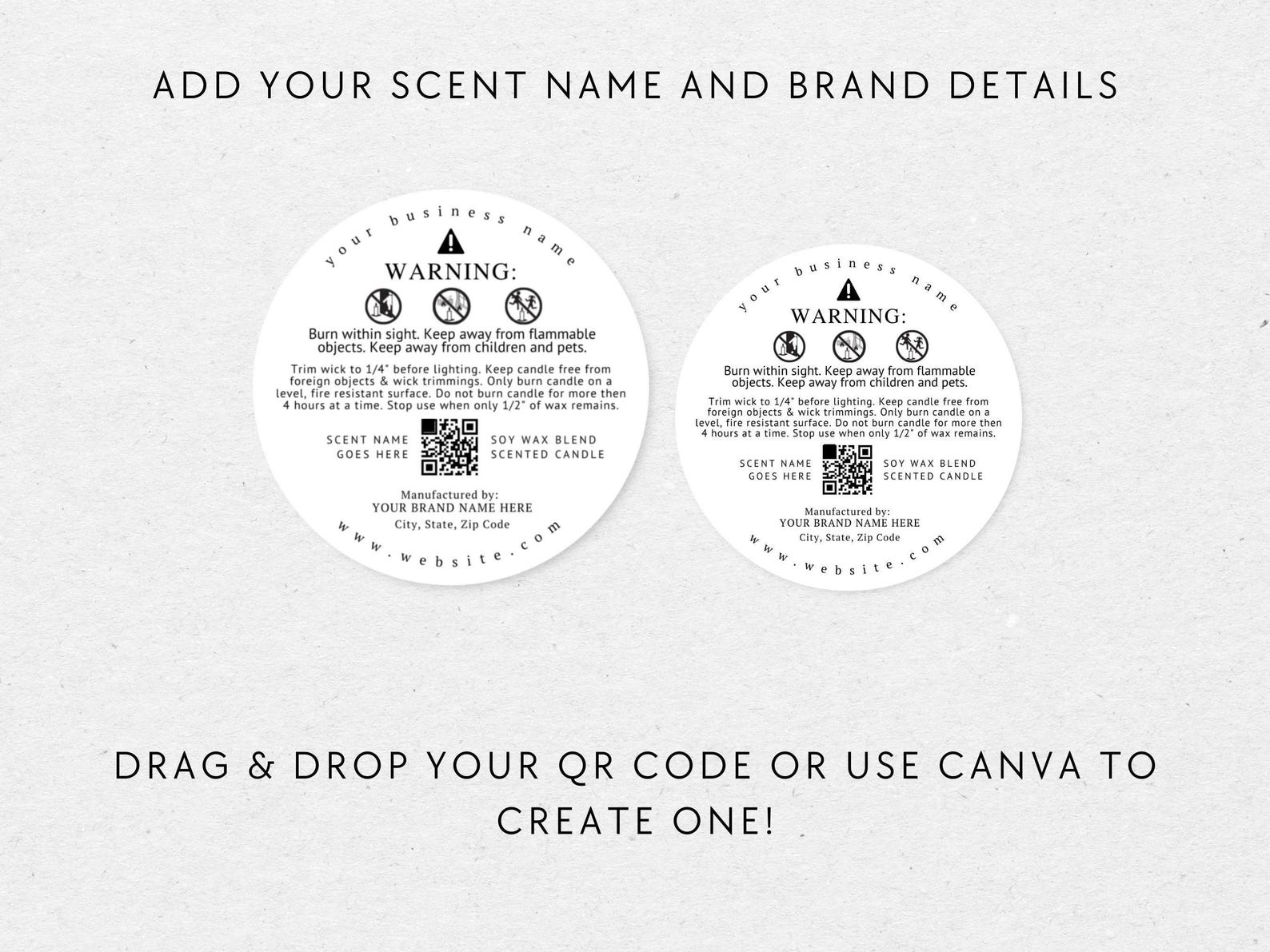 Candle Warning Label Template With Scent Name, Digital Download ...
