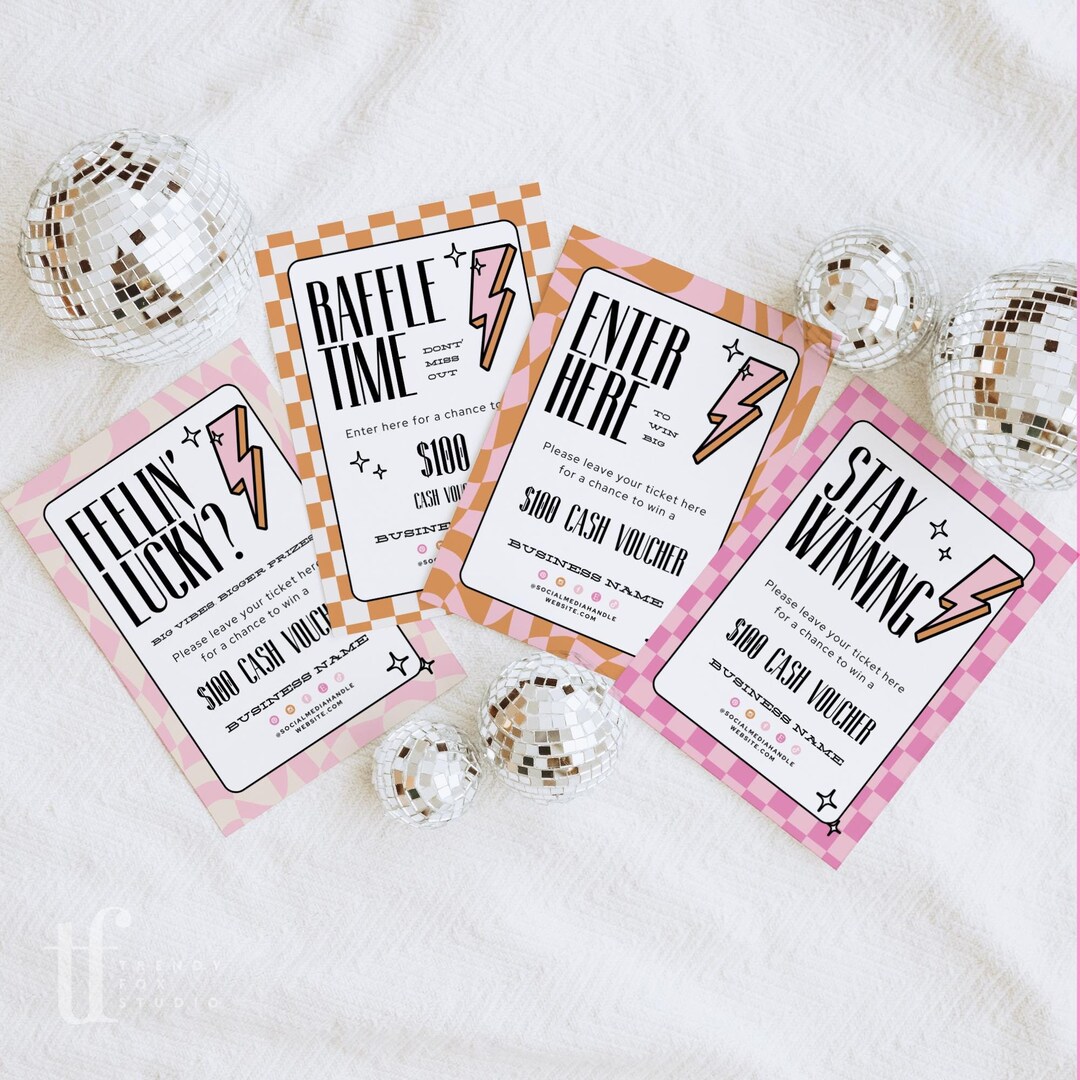 Checkered Retro Raffle Sign Canva Template, Cute Fun Enter to Win ...