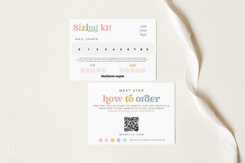 Retro False Nails Sizing Kit Card Canva Template, Editable Artificial ...
