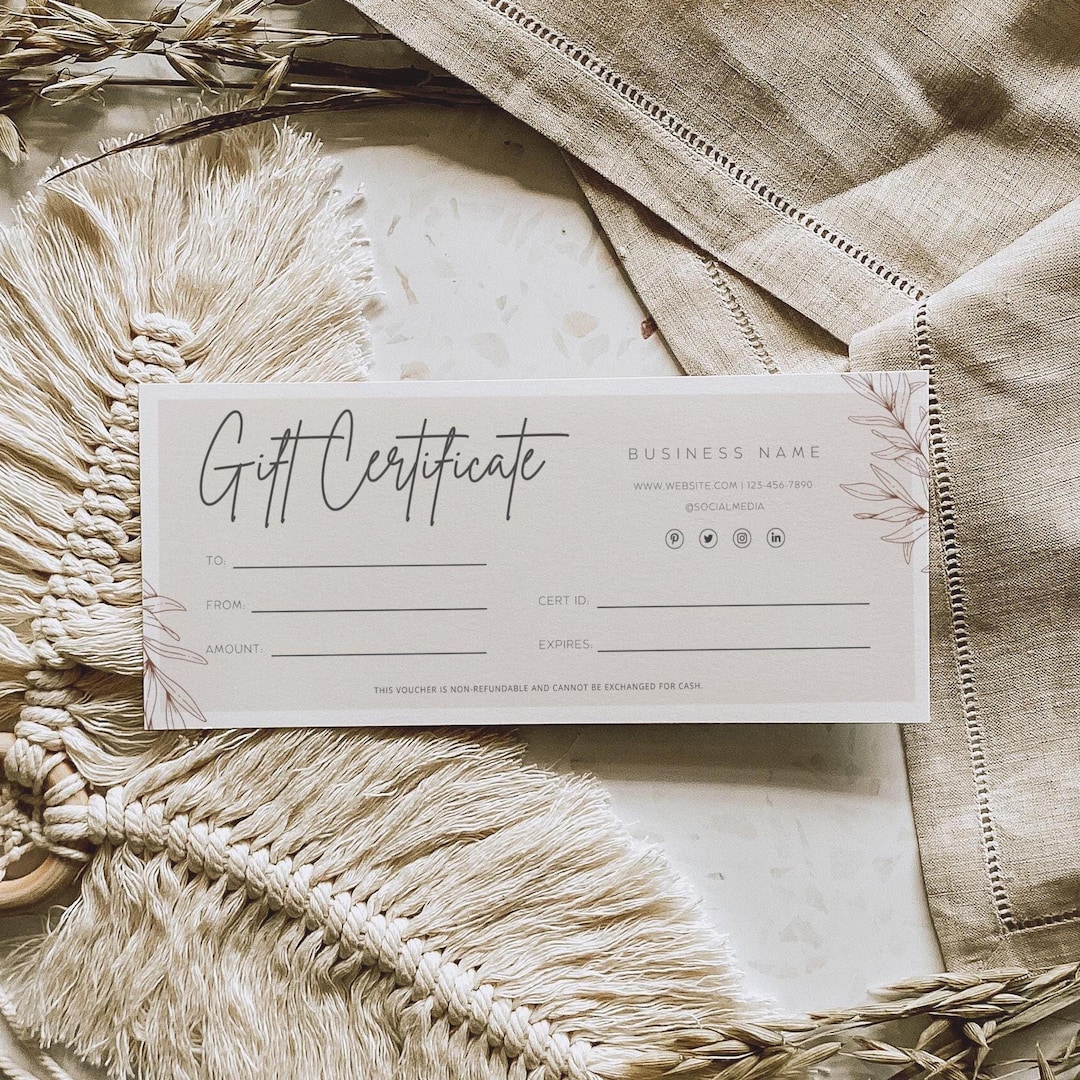 Boho Gift Certificate Template, DIY Printable Gift Voucher Certificate ...
