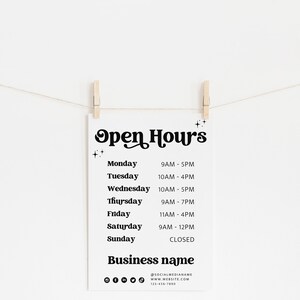 Open Hours Sign Canva Template, Editable Business Hours Sign, Salon ...