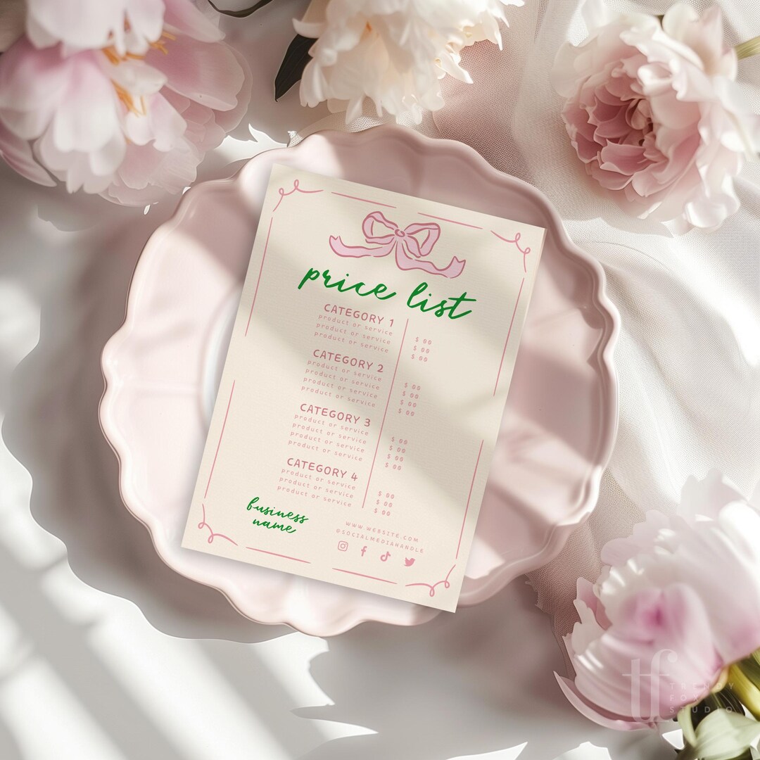 Coquette Price List Canva Template, Printable Payment Sign, Editable ...