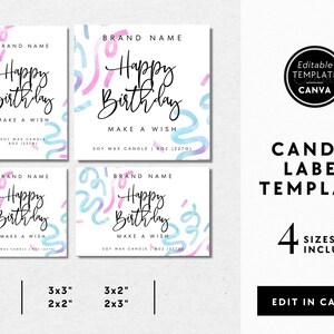 Happy Birthday Candle Label Template, Editable Candle Label Design ...