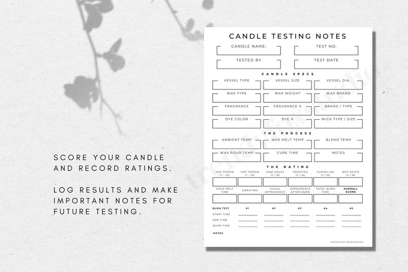 Candle Testing Sheet Printable Candle Burn Test Sheet Candle - Etsy