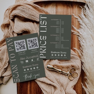 Printable Modern Price List & Payment Sign, QR Code Sign Template ...