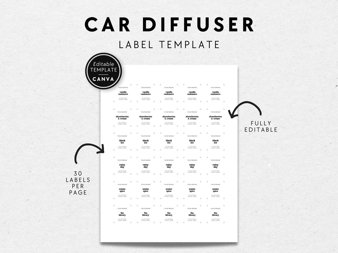 1x1 Full Page Simple Car Diffuser Label Template Canva, Editable Oil ...
