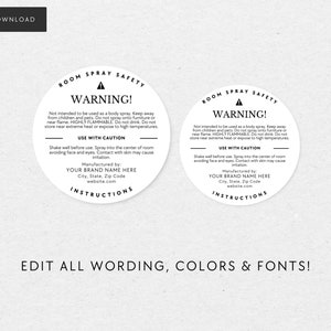 Room Spray Warning Label Template, Digital Download, Editable 2" Round ...