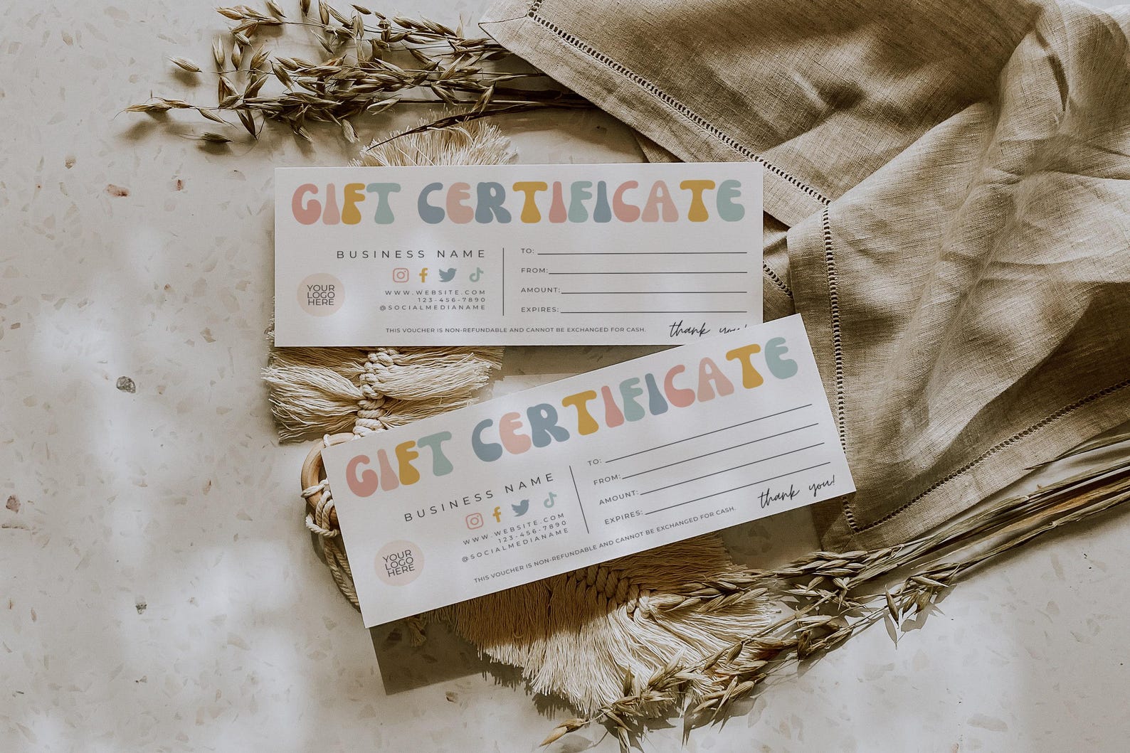 Rainbow Gift Certificate Template, DIY Boho Printable Gift Voucher ...