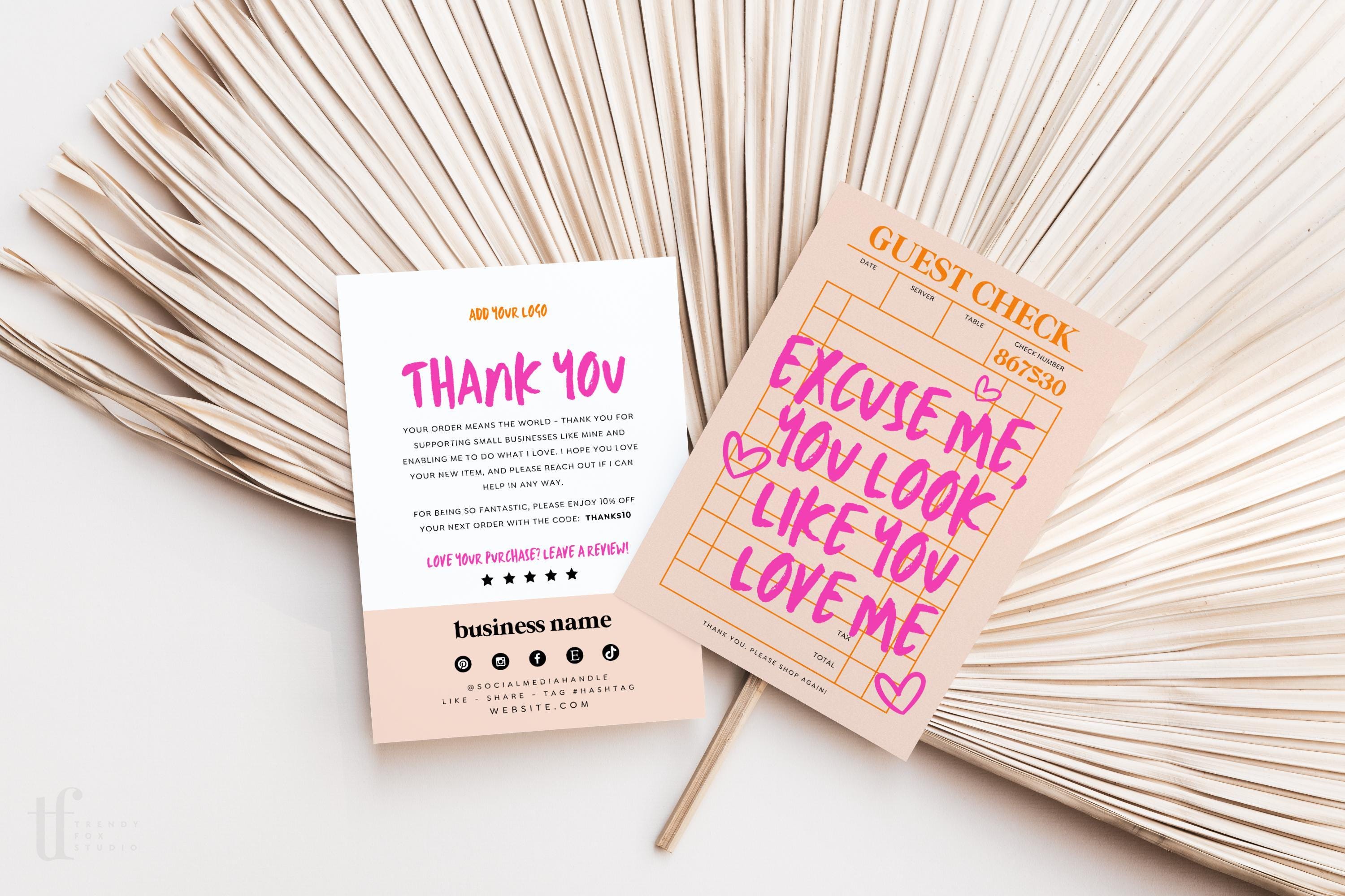 Guest Check Business Thank You Card Canva Template, Editable Trendy ...