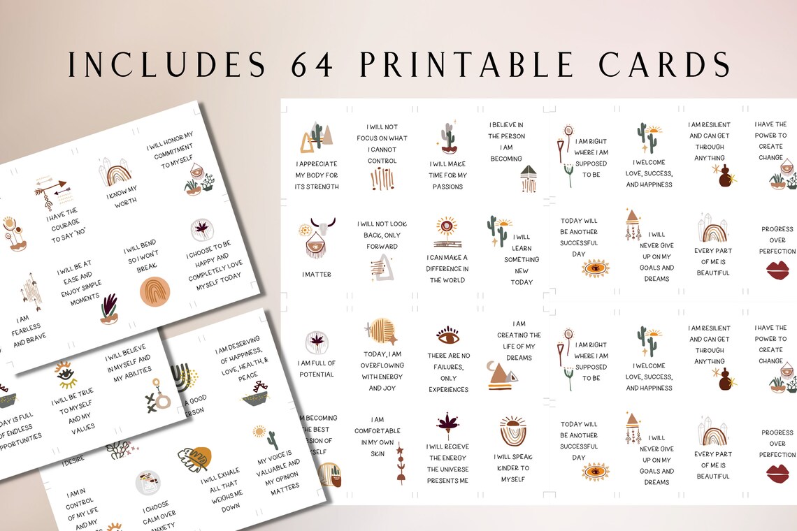 Printable Boho Affirmation Cards Affirmation Deck - Etsy