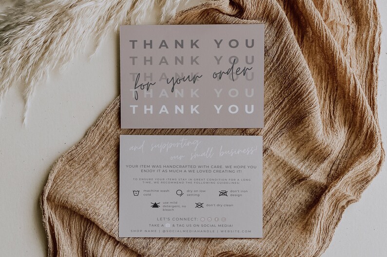 Thank You Card Business Garment Care Card Template Printable | Etsy