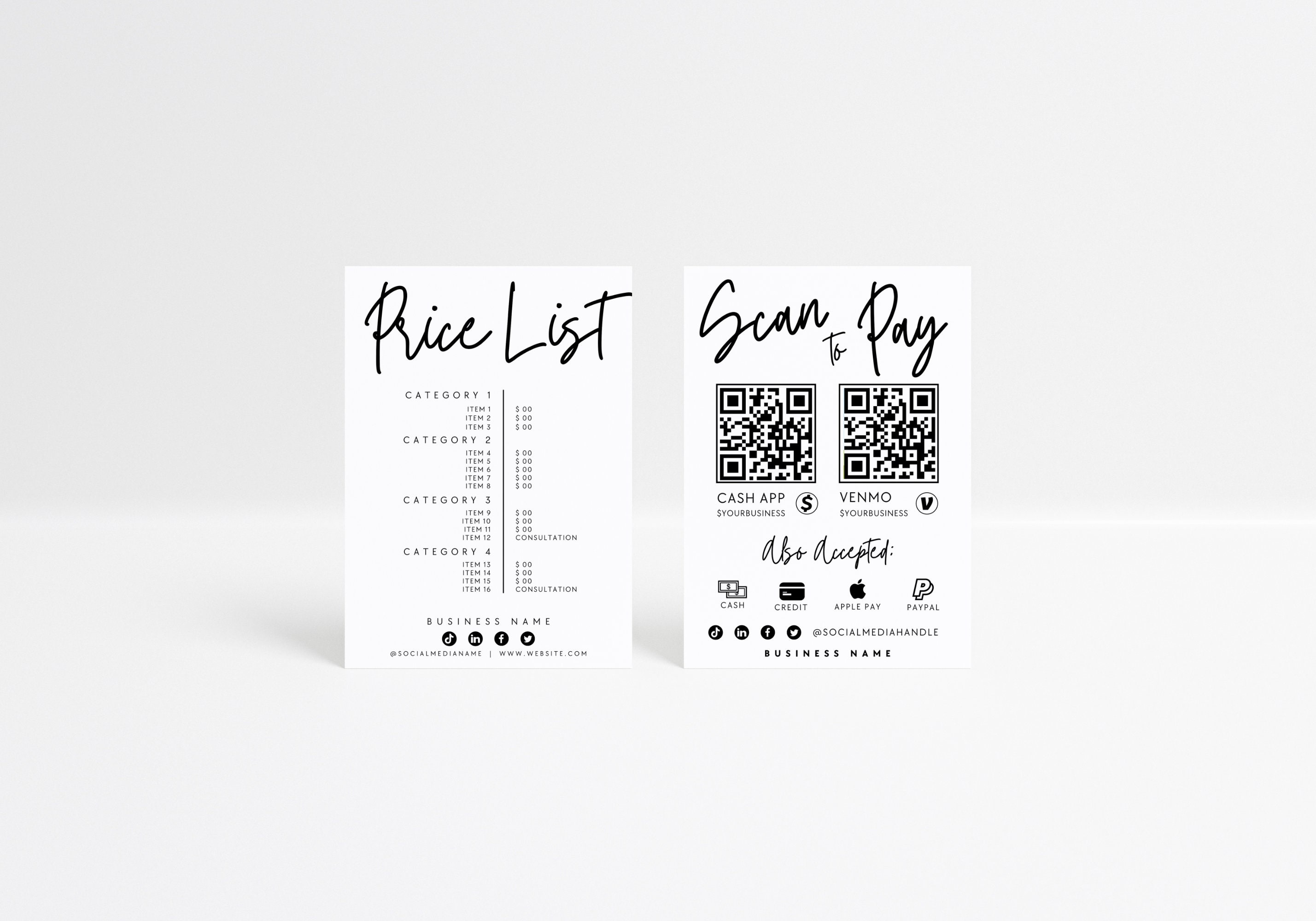 Modern Scan to Pay Sign & Price List Template QR Code Sign | Etsy
