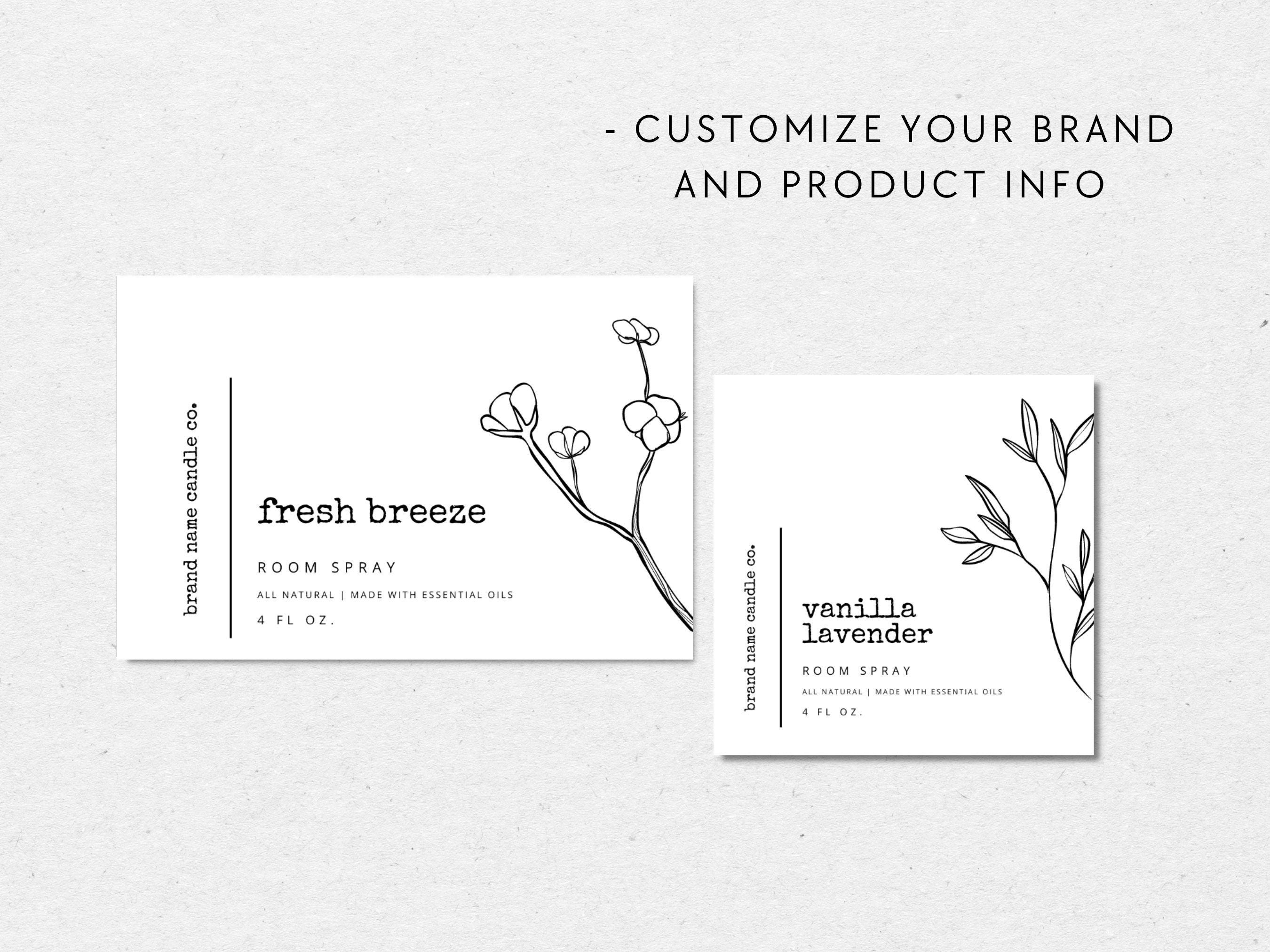 Room Spray Label Template, Editable Product Label Template, 2x2 3x2 DIY ...