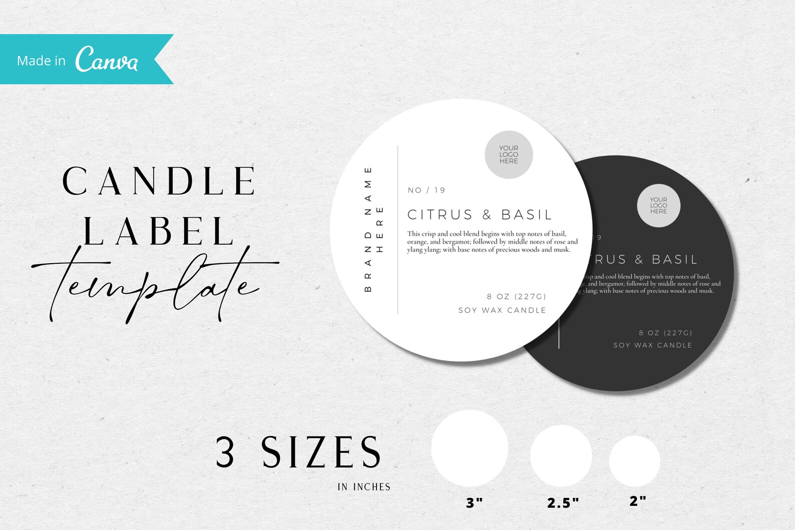 Round Candle Label Template Editable Candle Lid Sticker | Etsy