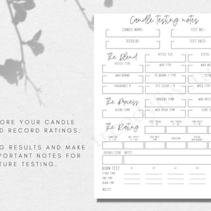 Candle Testing Sheet, Printable Candle Burn Test Sheet, Candle Test ...