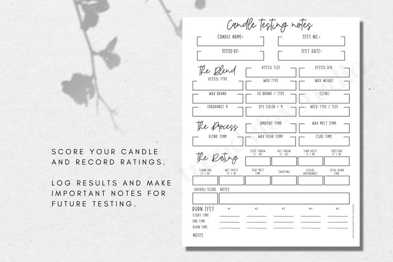 Candle Testing Sheet Printable Candle Burn Test Sheet Candle - Etsy