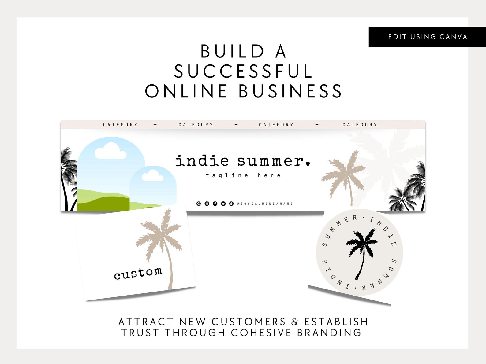 Beachy Etsy Banner Canva Template, Simple Palm Tree Etsy Store Branding ...