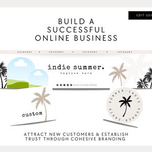 Beachy Etsy Banner Canva Template, Simple Palm Tree Etsy Store Branding ...