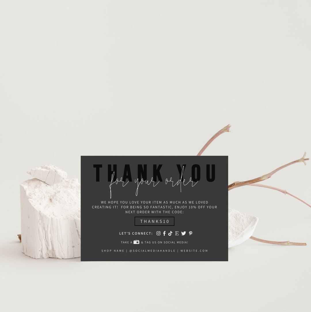 EDITABLE Business Thank You Card, Black Luxury Thank You Card Template ...