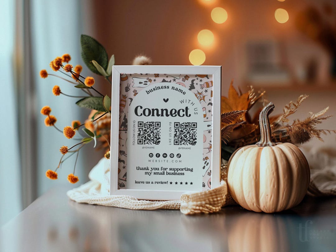 Pastel Halloween QR Code Social Media Sign Canva Template, Follow Us on ...