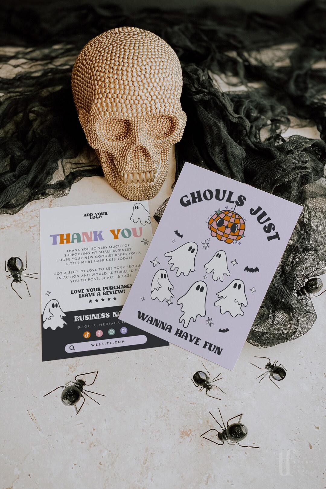Halloween Ghosts Business Thank You Card Canva Template, Editable Disco ...