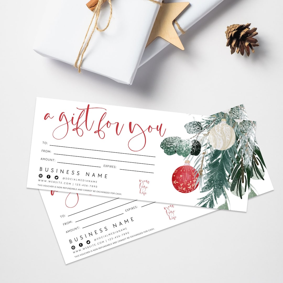 Holiday Gift Certificate Template, DIY Printable Gift Voucher ...