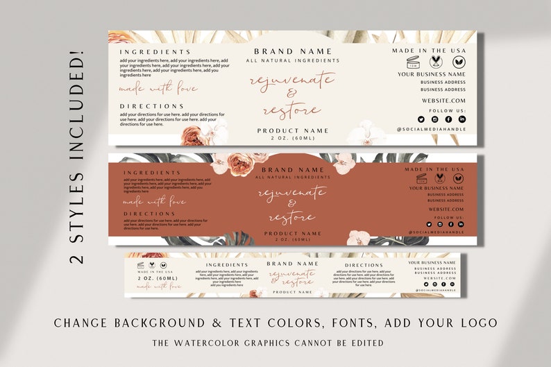 Boho Cosmetic Jar Label Template Body Butter Editable Label | Etsy