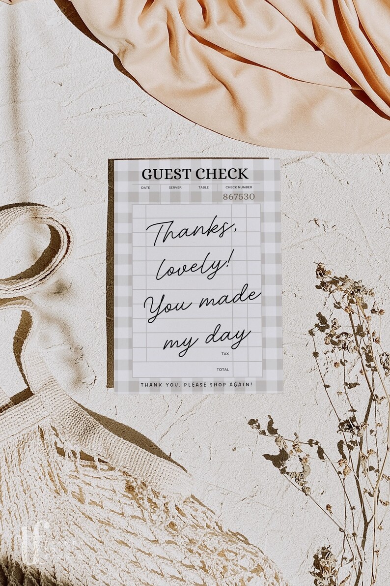 Guest Check Business Thank You Card Canva Template, Trendy Cottagecore ...