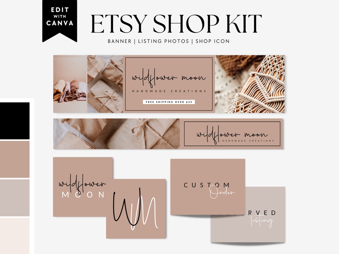 Boho Etsy Shop Banner Template, Neutral Etsy Shop Branding, DIY Etsy ...