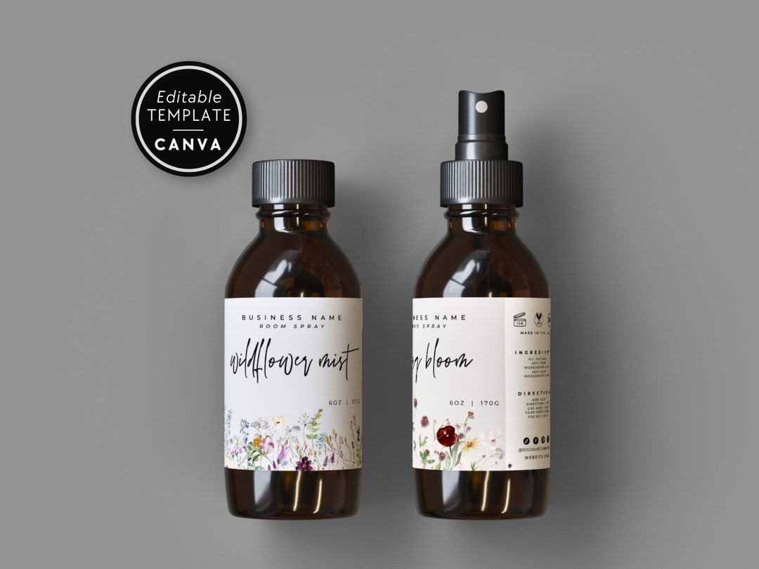 Floral Botanical Room Spray Label Canva Template, Editable Product ...