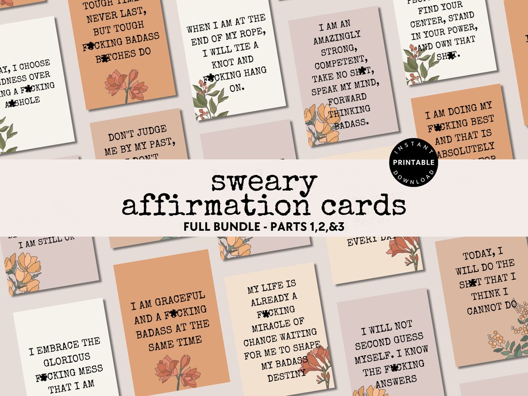 Sweary Affirmation Card Printable, Irreverent Fun Affirmation Deck ...