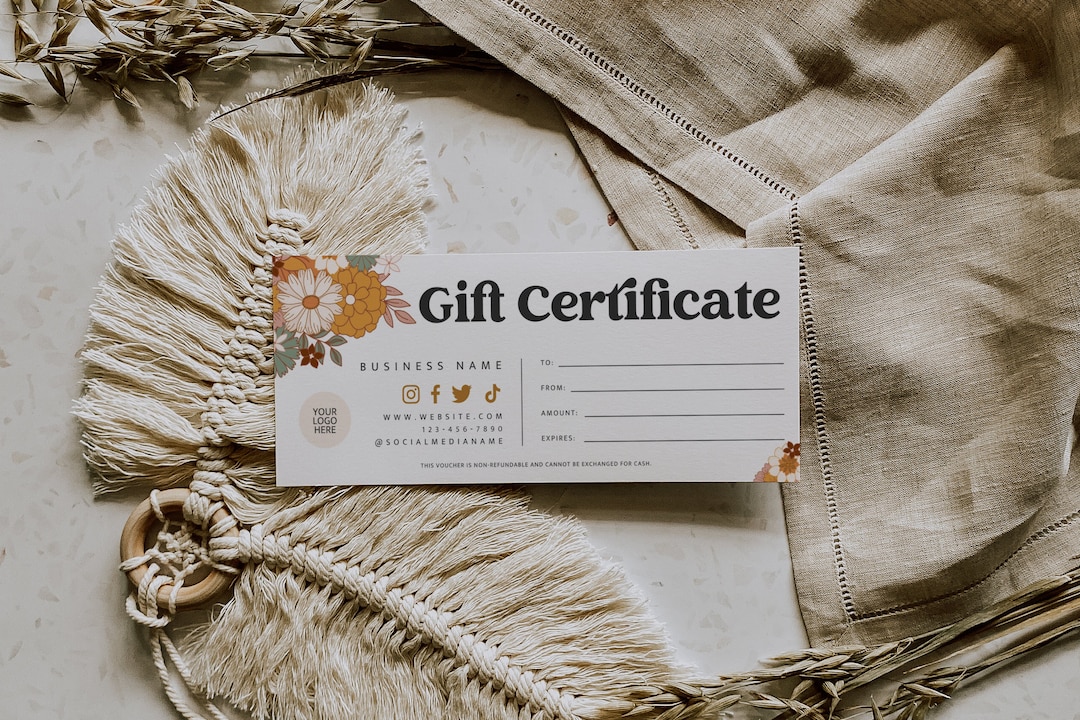 Boho Gift Certificate Template, DIY Printable Gift Voucher Certificate ...