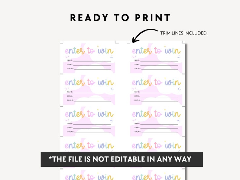Raffle Ticket Printable Instant Download, Rainbow Enter to Win Business ...