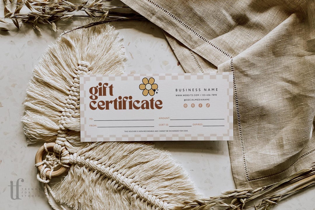 Retro Gift Certificate Template, DIY Printable Gift Voucher Certificate ...