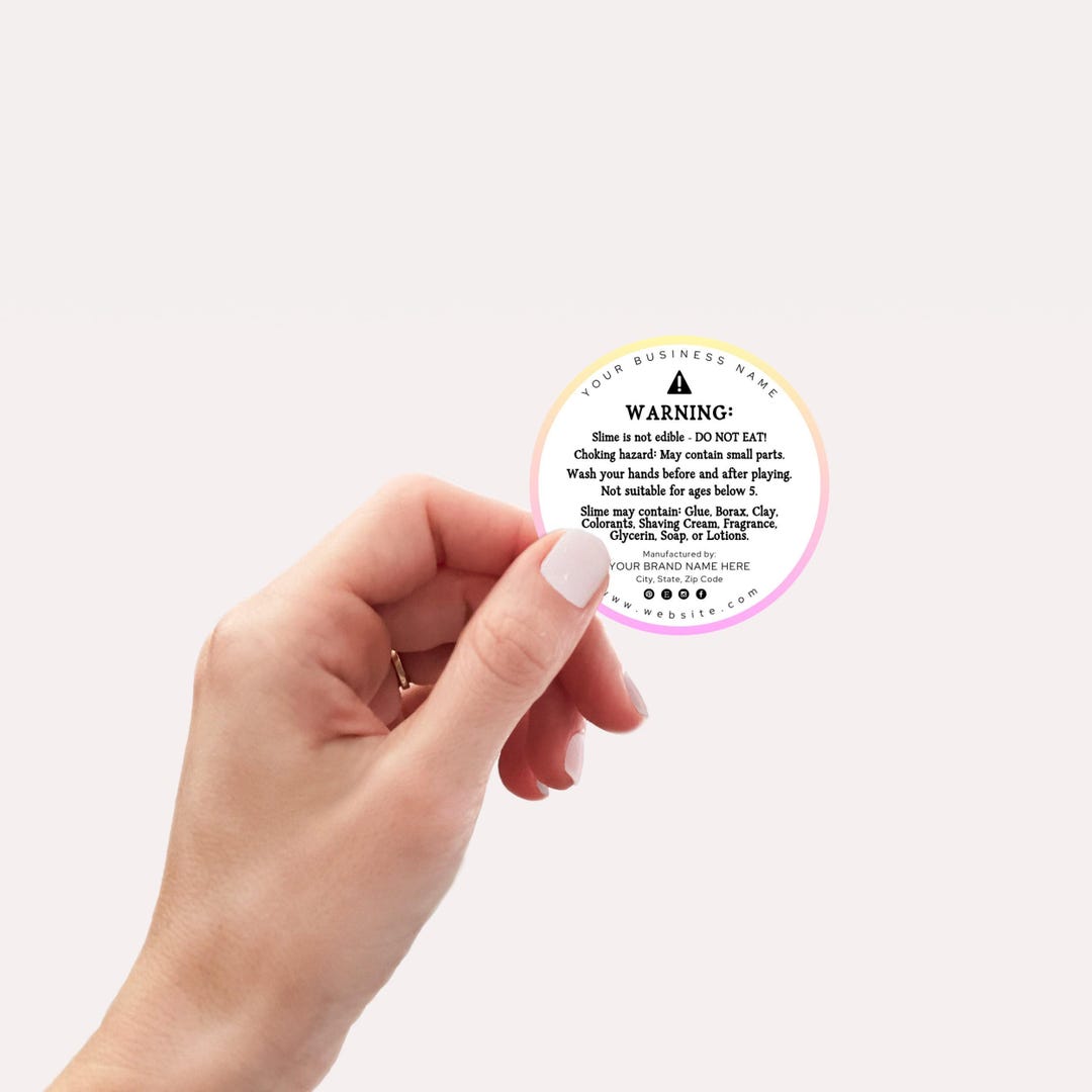 Round Slime Warning Label Canva Template, Editable Slime Instructions ...