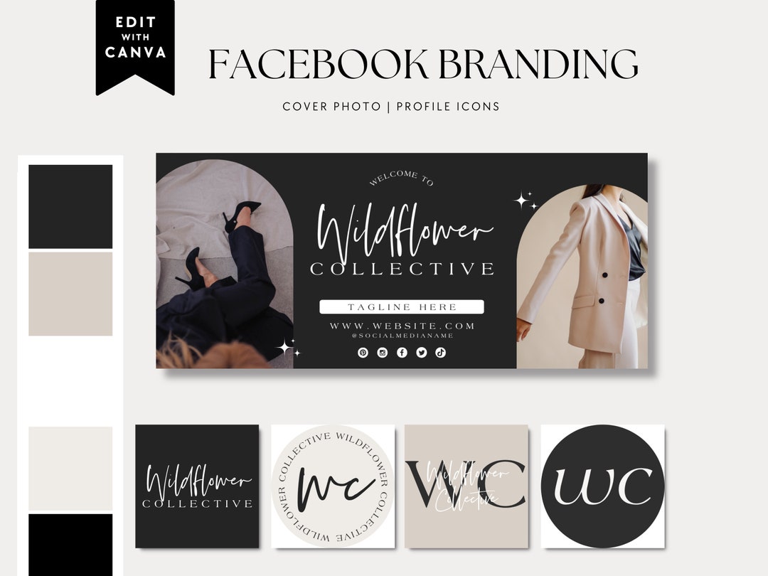 Black Facebook Cover Template, Modern Facebook Banner, Facebook Icon ...