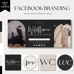 Black Facebook Cover Template, Modern Facebook Banner, Facebook Icon ...