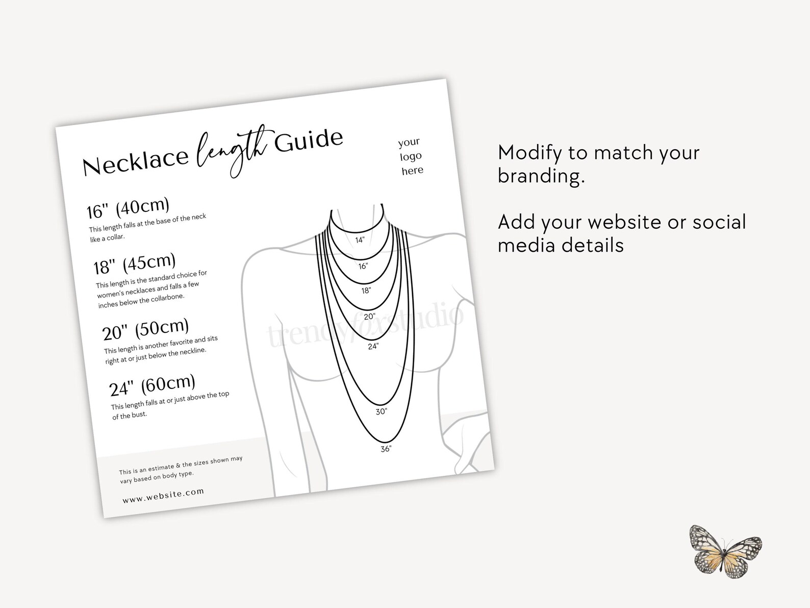 Editable Necklace Size Chart Canva Template, Necklace Sizing Guide ...