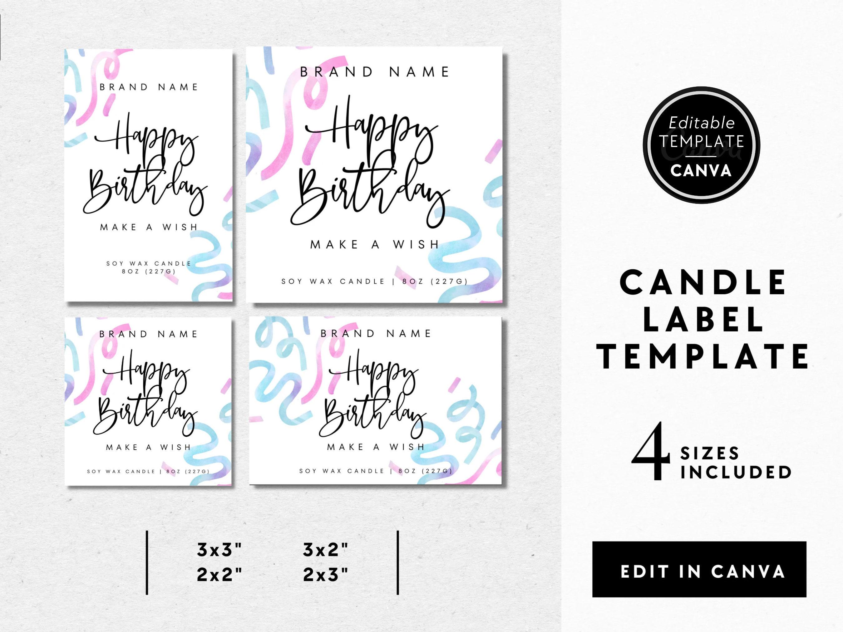 Happy Birthday Candle Label Template, Editable Candle Label Design ...