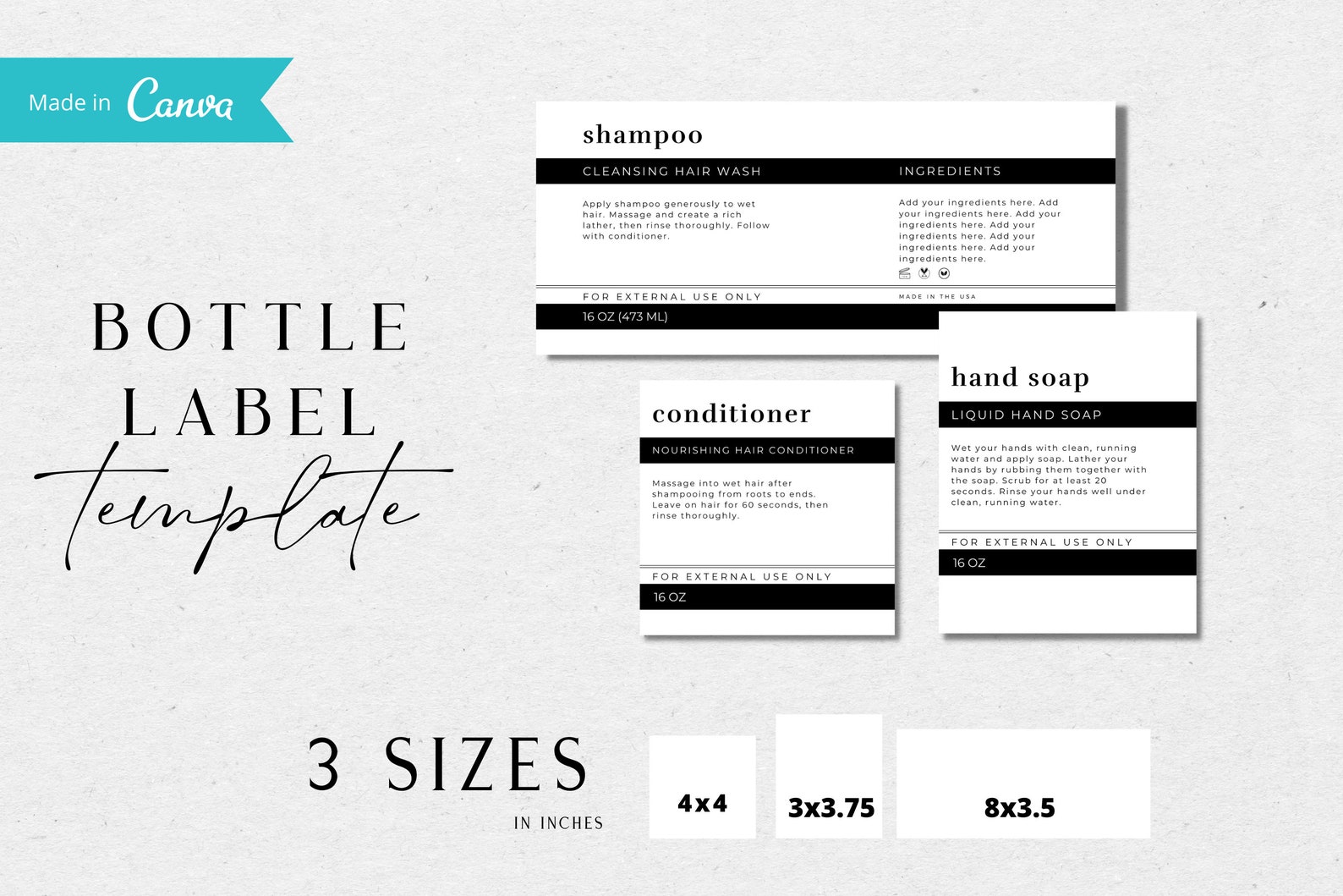 Editable Bottle Product Label Template Modern DIY Bottle - Etsy