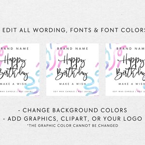 Happy Birthday Candle Label Template, Editable Candle Label Design ...