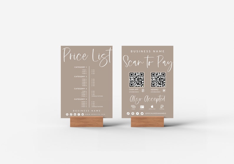 Modern Scan to Pay Sign & Price List Template QR Code Sign - Etsy