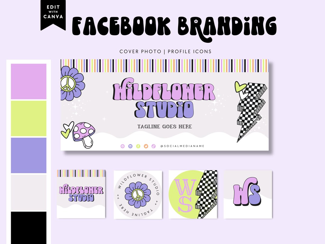 Retro Facebook Cover Canva Template, Neon Colorful Facebook Banner ...
