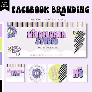 Retro Facebook Cover Canva Template, Neon Colorful Facebook Banner ...
