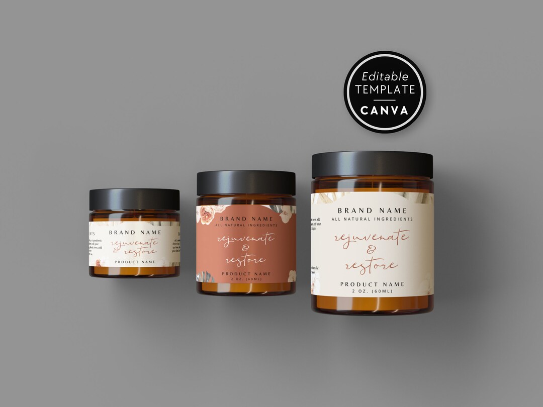 Boho Cosmetic Jar Label Template, Body Butter Editable Label, Body ...